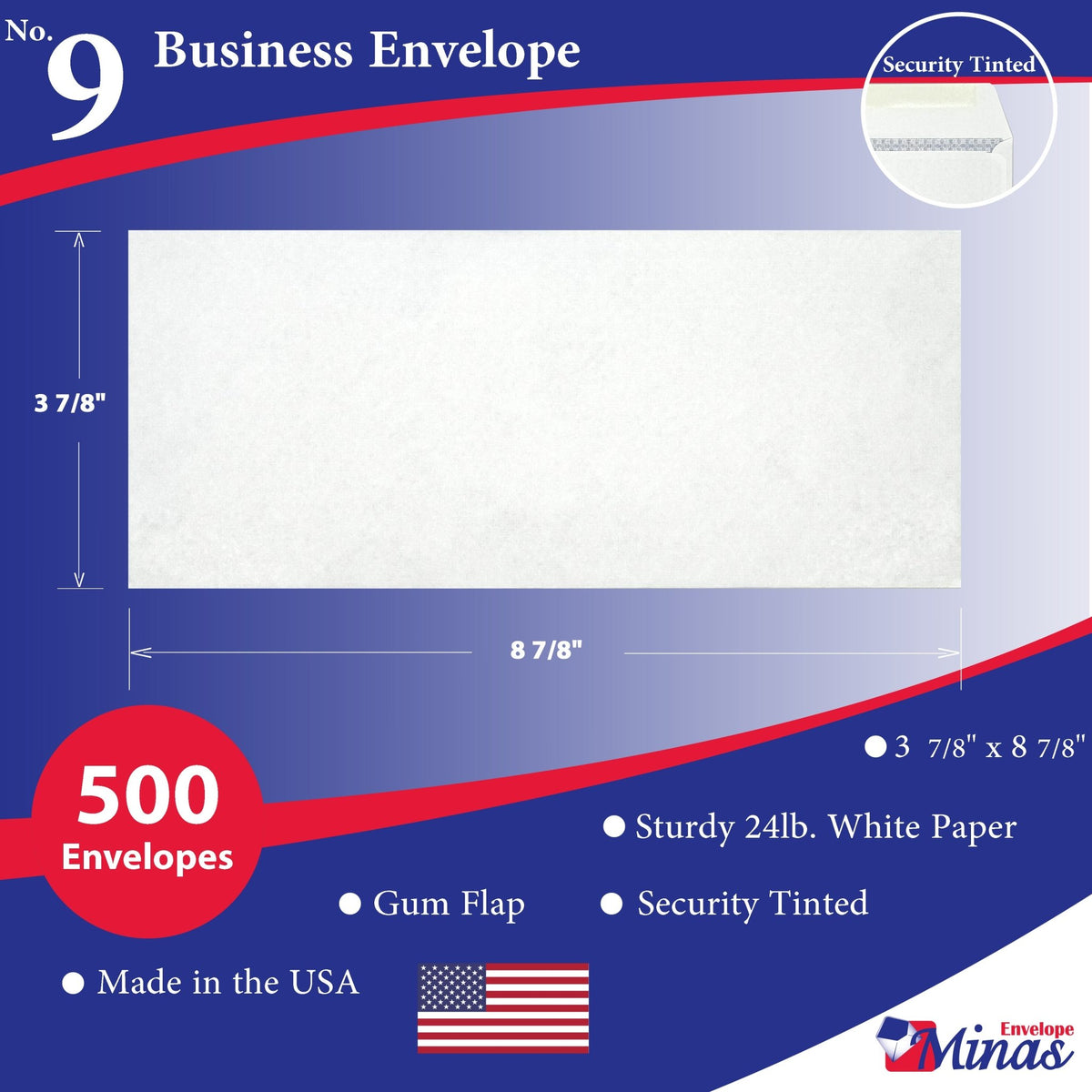 500 Minas Envelope #9 Business Envelope, 3 7/8" X 8 7/8", Security ...