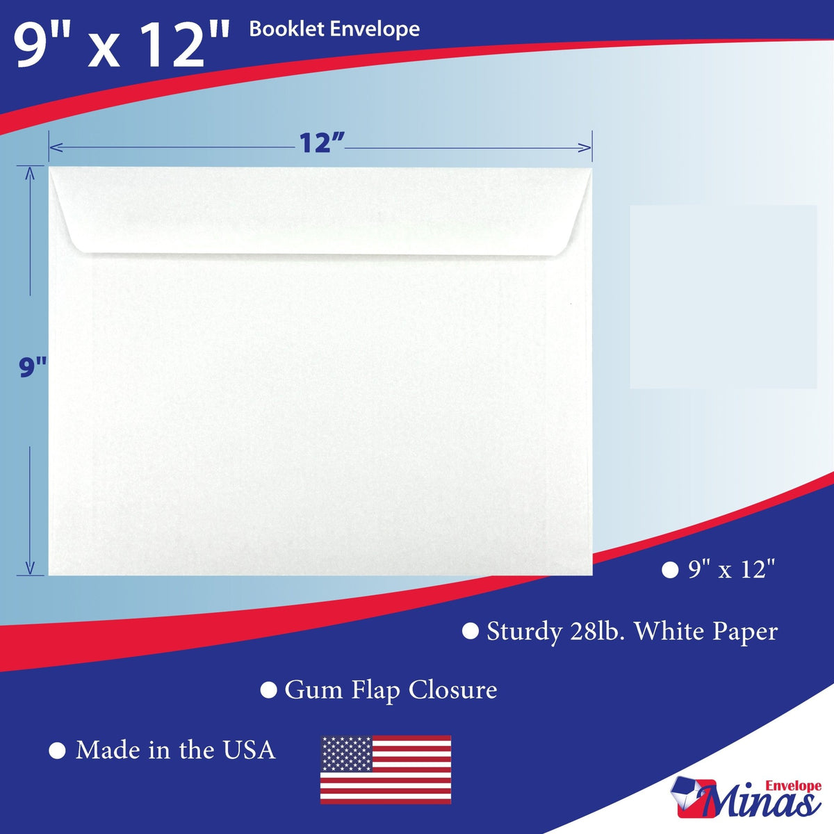 Minas Envelope 9" x 12" Booklet Envelopes, Heavy 28lb. White, Strong ...