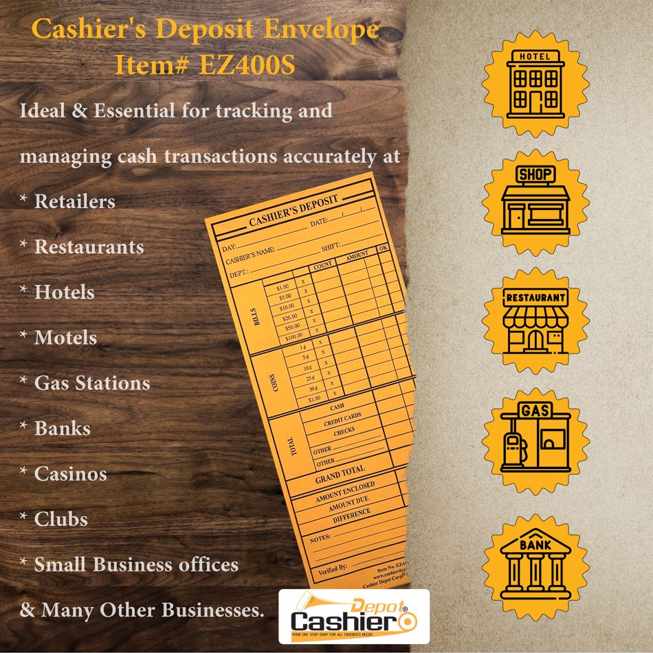 Cashier's Deposit Report Envelope EZ400S, 4 1/8" x 9 1/2", Sturdy 24lb ...