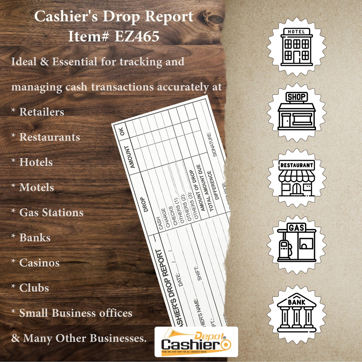 Cashier's Drop Report Envelope EZ465, 4 1/8" x 9 1/2", Sturdy 24lb ...
