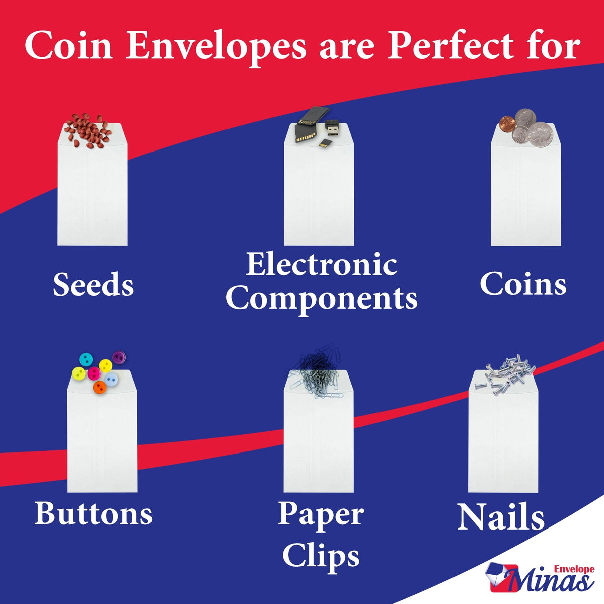 Minas Envelope #1 Coin Envelopes, 2-1/4" X 3-1/2", Sturdy 24lb. White ...