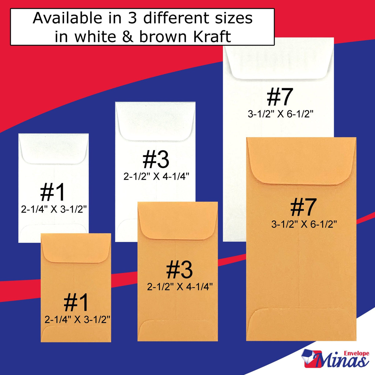 Minas Envelope #7 Coin Envelopes, 3-1/2" X 6-1/2", Sturdy 24lb. White ...